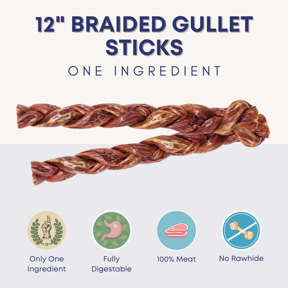 12" Braided Gullet Sticks For Dogs - All-Natural Dental Dog Chews